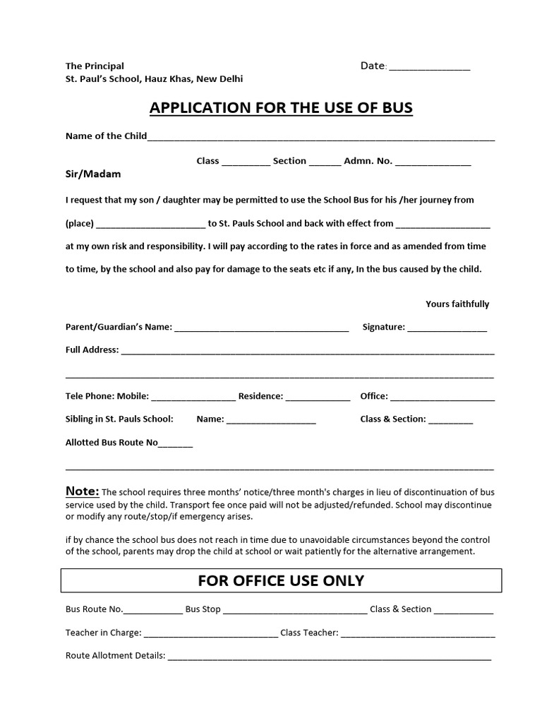 Application For The Use of School Bus | PDF