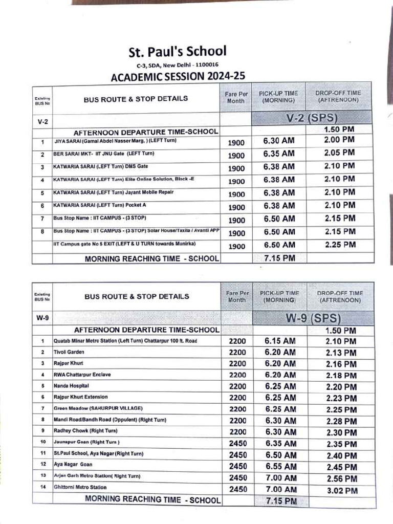 Bus Time and Fee | PDF