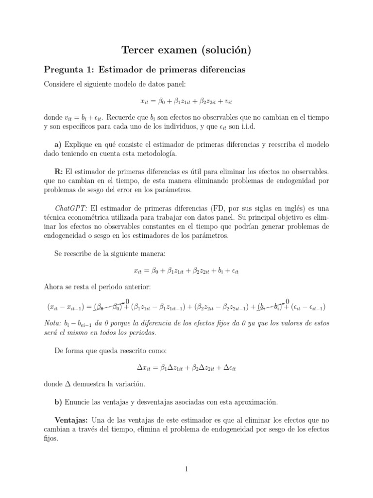 Estimador de Primeras Diferencias en Datos Panel | PDF | Mínimos cuadrados ordinarios | Covarianza