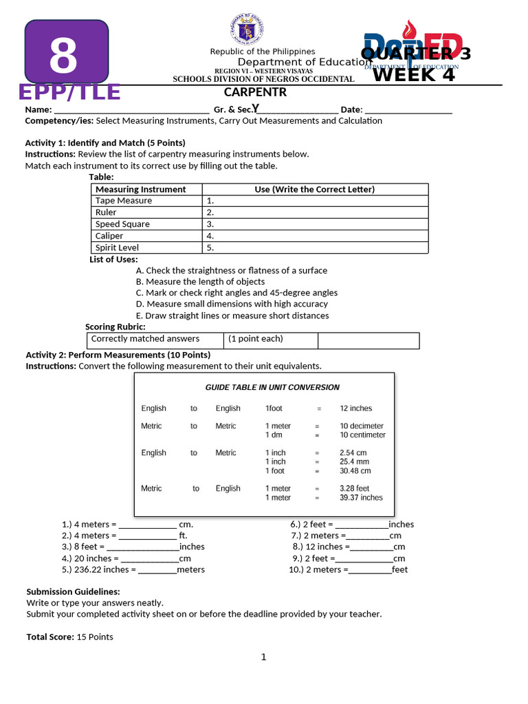 Vincent Geniebla Tle8 Elk-Las-Carpentry 4 | PDF | Measurement | Foot (Unit)