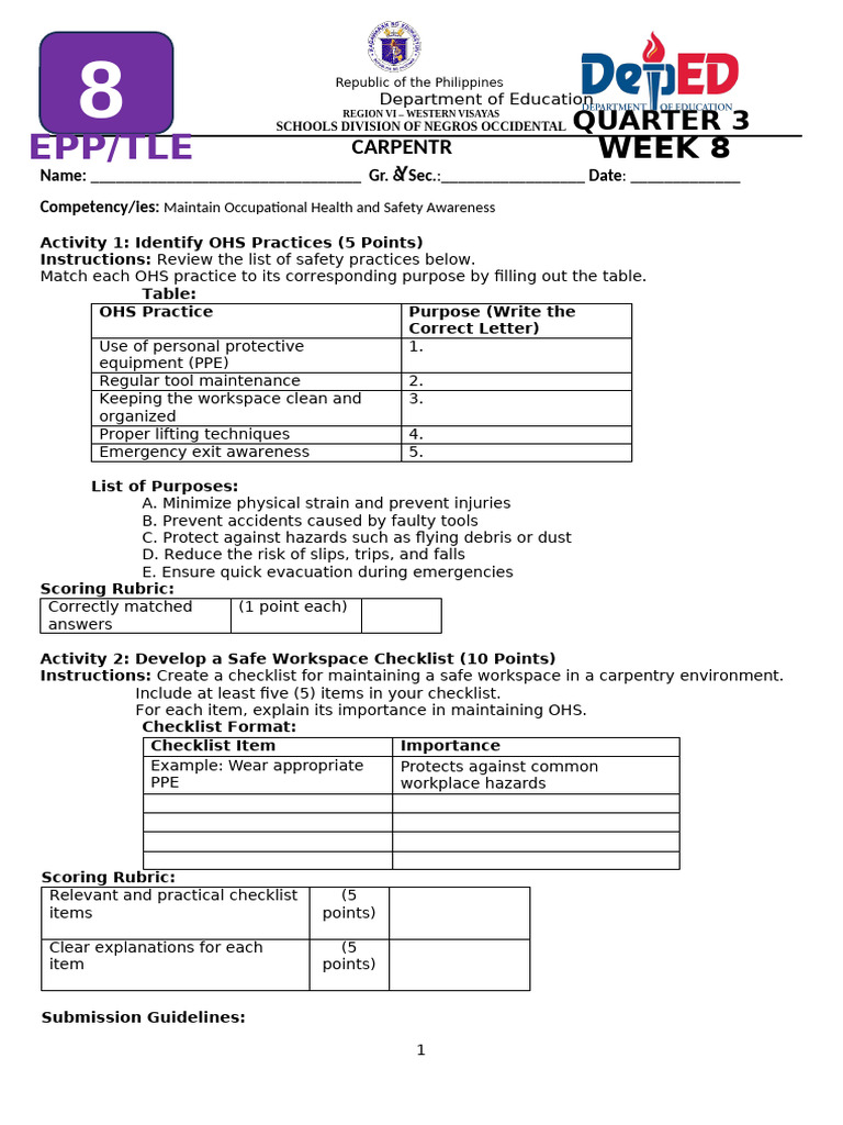 Vincent Geniebla Tle8 Elk-Las-Carpentry 8 | PDF | Occupational Safety ...