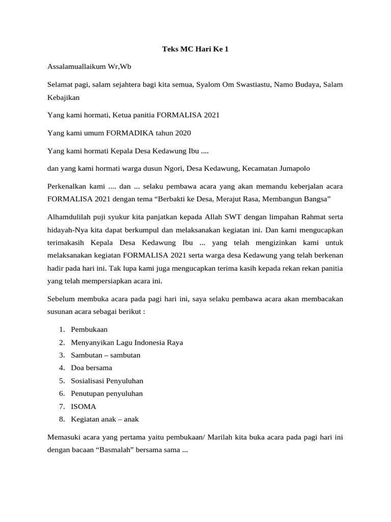 Teks MC FORMALISA | PDF
