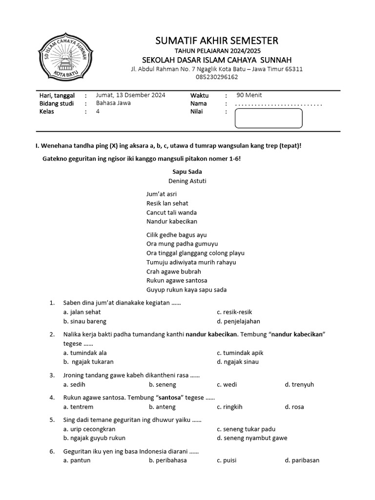 SAS B.Jawa Kls 4 | PDF