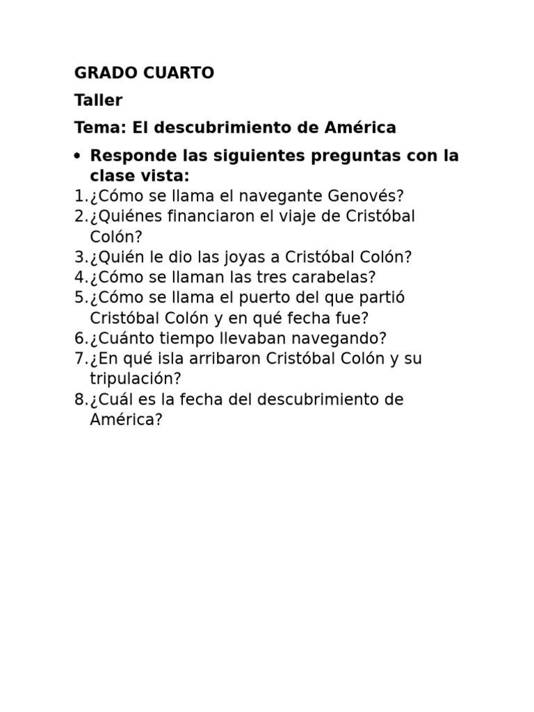 Taller sobre el Descubrimiento de América | PDF