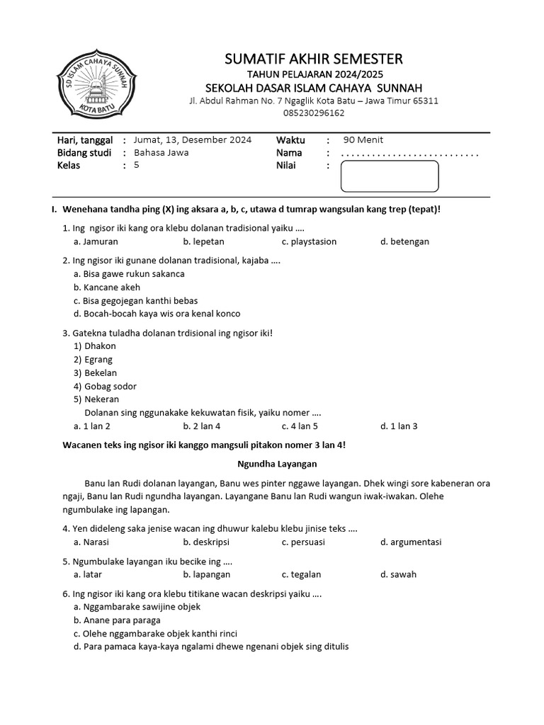 SAS B.Jawa kls 5 | PDF