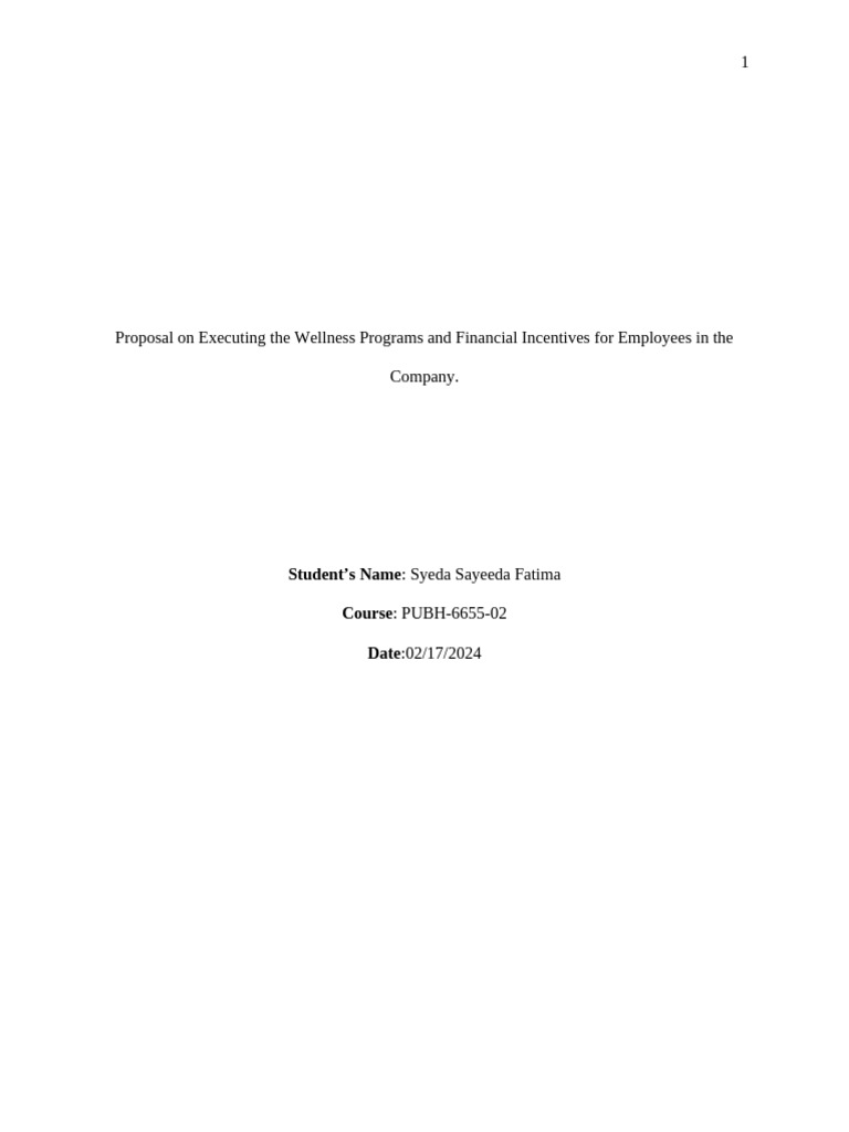 Proposal On Executing The Wellness Programs and Financial Incentives ...