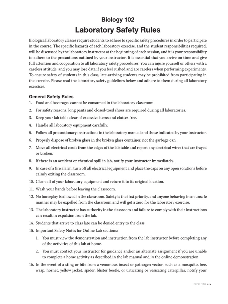 BIOL102 LabSafetySheet | PDF
