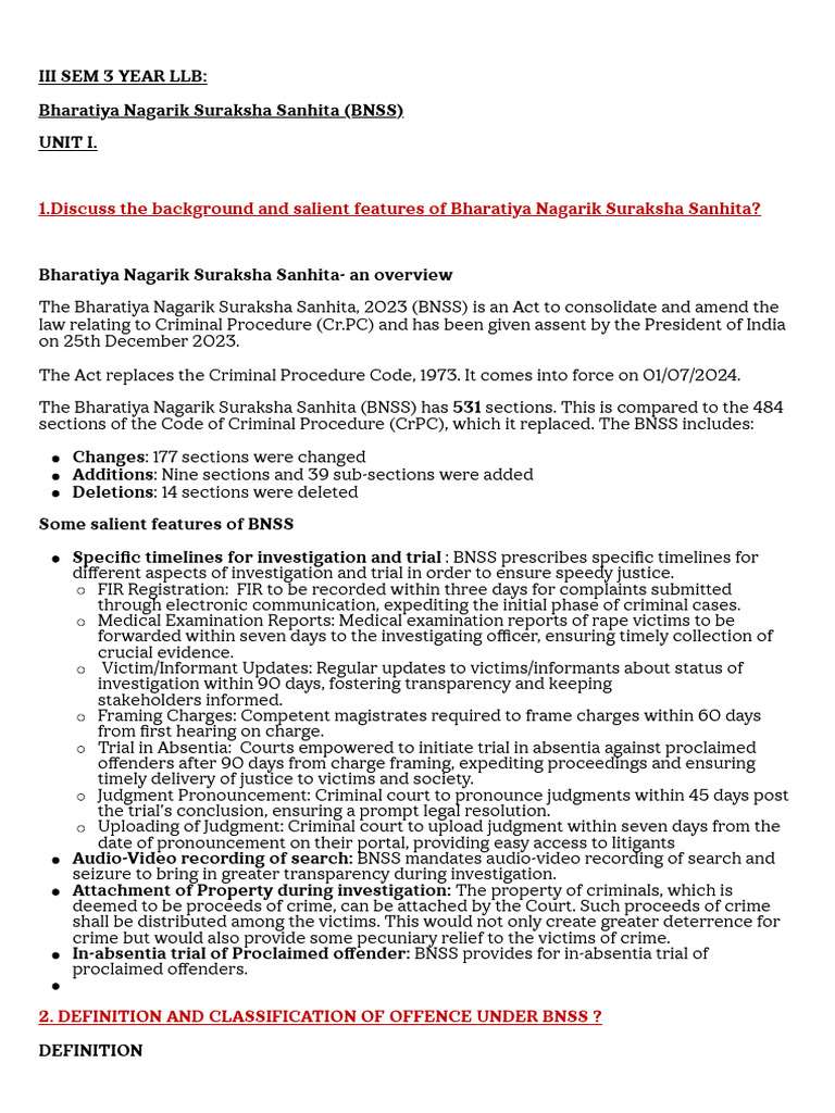 BNSS Unit-1 Notes - Docx - 20241216 - 100849 - 0000 | PDF | Bail ...