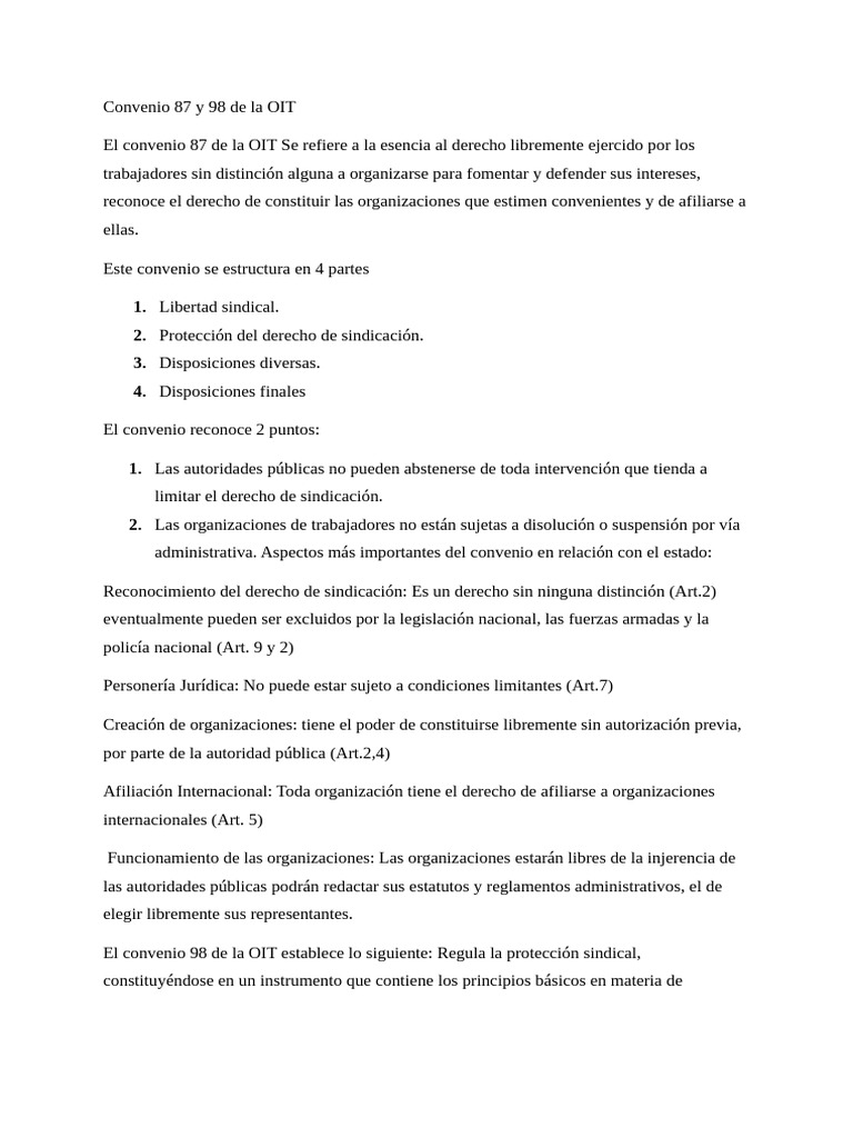 Convenio 87 y 98 de La OIT | PDF | Sindicato | Organización Internacional del Trabajo
