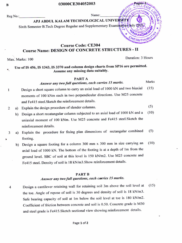 Ce304 Design of Concrete Structures - II, July 2021 | PDF | Beam ...