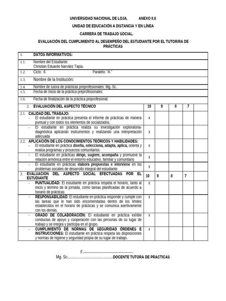 Evaluación de Prácticas Estudiantiles | PDF | Aprendizaje