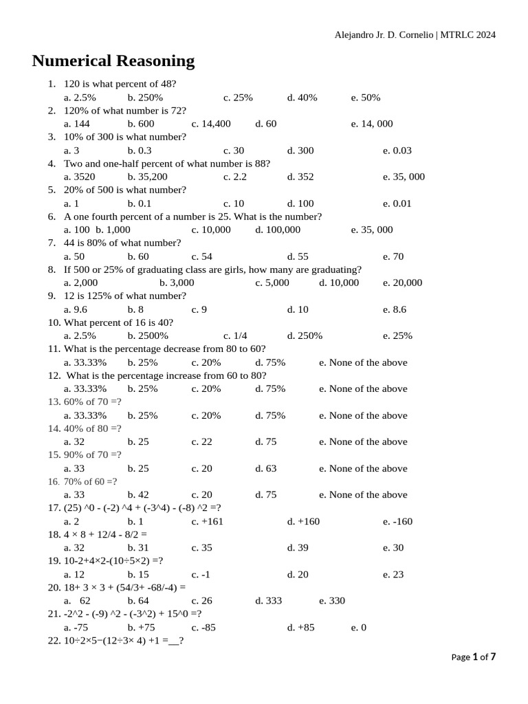 CSE - Numerical Reasoning | PDF