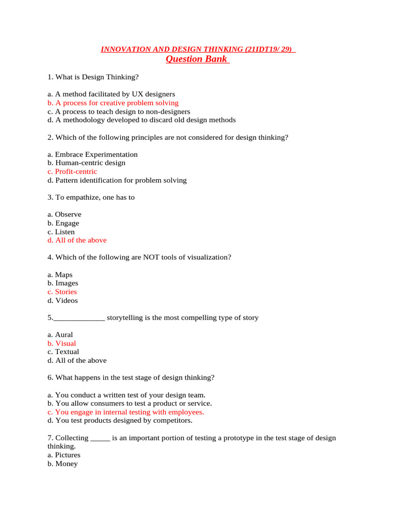 question bank | PDF | Design Thinking | Thought