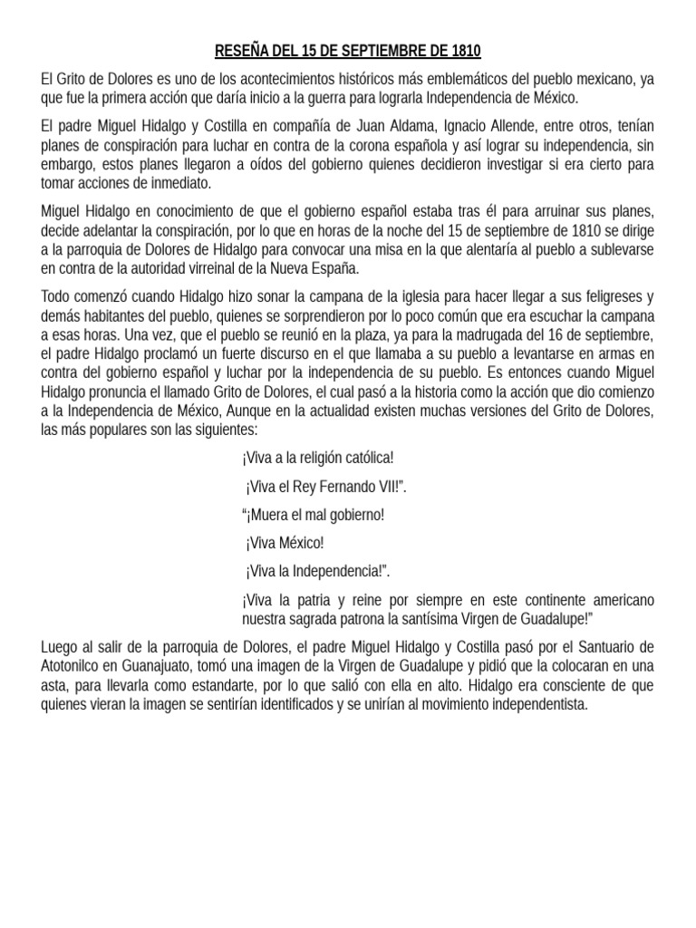 Reseña Del 15 de Septiembre de 1810 | PDF | México