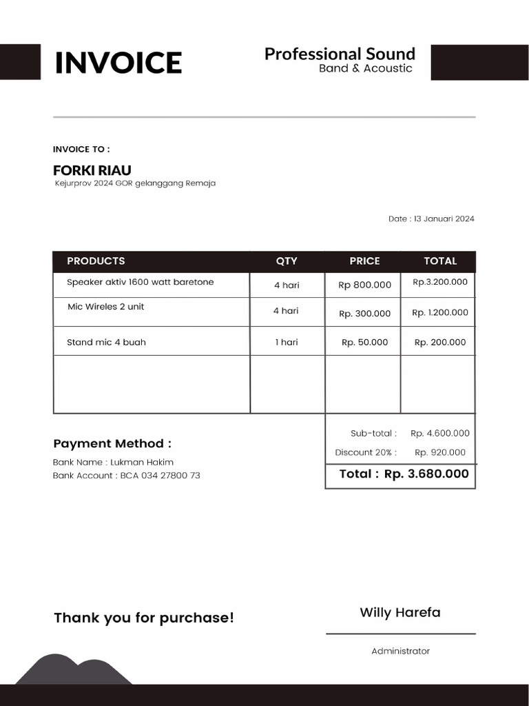 Black & White Simple Minimalist Book Store Invoice | PDF