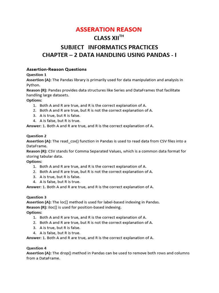 CLASS_12_ASSERATION_REASON_INFORMATICS_PRACTICES_CHP_2_(2024-25)[1] | PDF | Comma Separated Values