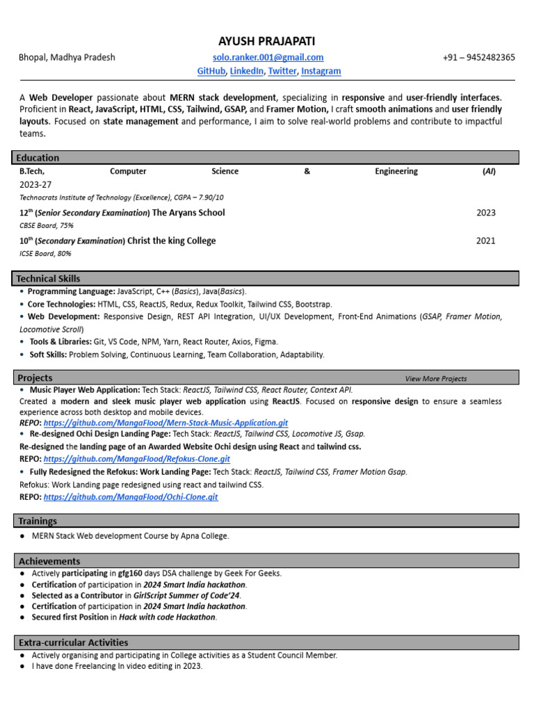 Internshala_resume_template1 | PDF | Web Development | Bootstrap (Front End Framework)