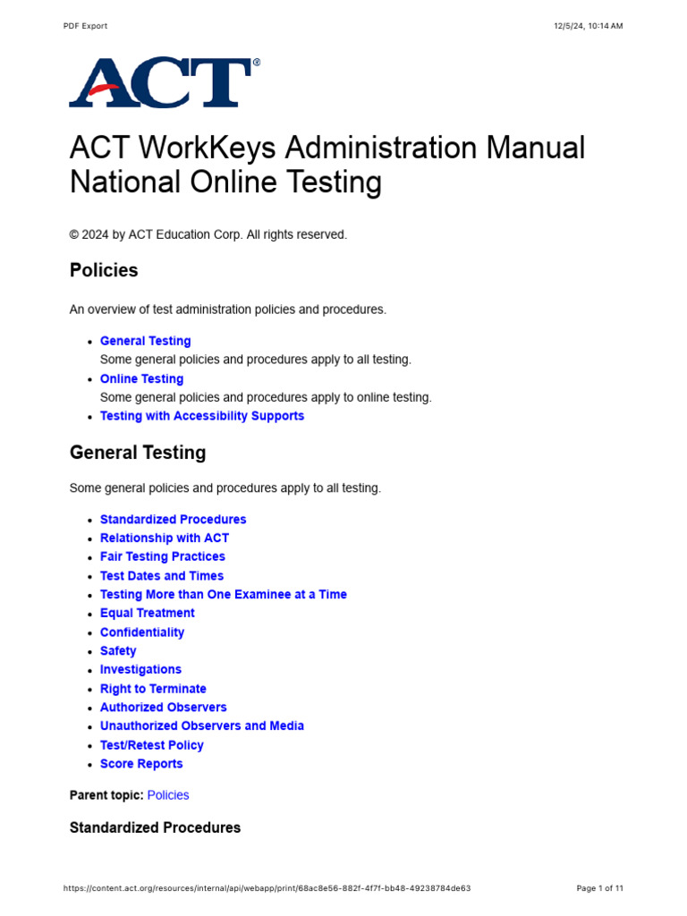 ACT WorkKeys Administrative Policies - Test Coordinator | PDF ...
