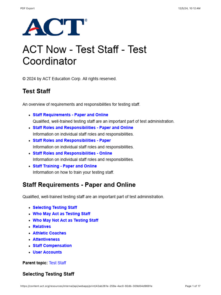Test Staff Roles and Responsibilities Guide | PDF | Multiple Choice