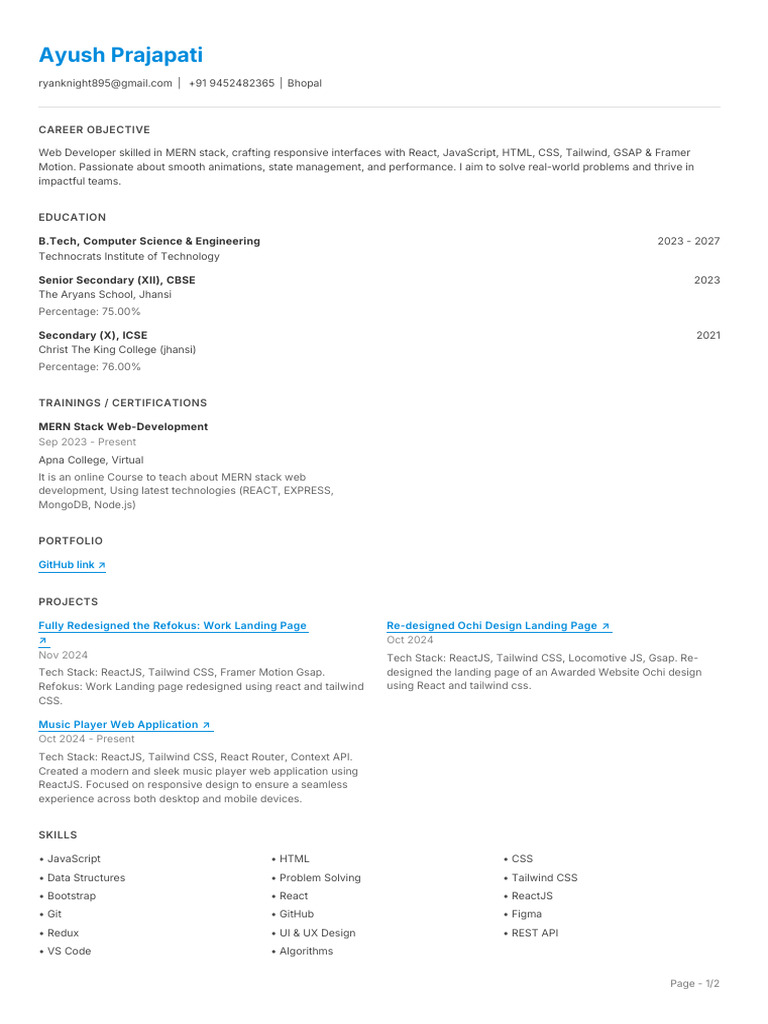 AyushPrajapati InternshalaResume | PDF | Information Technology | Computing