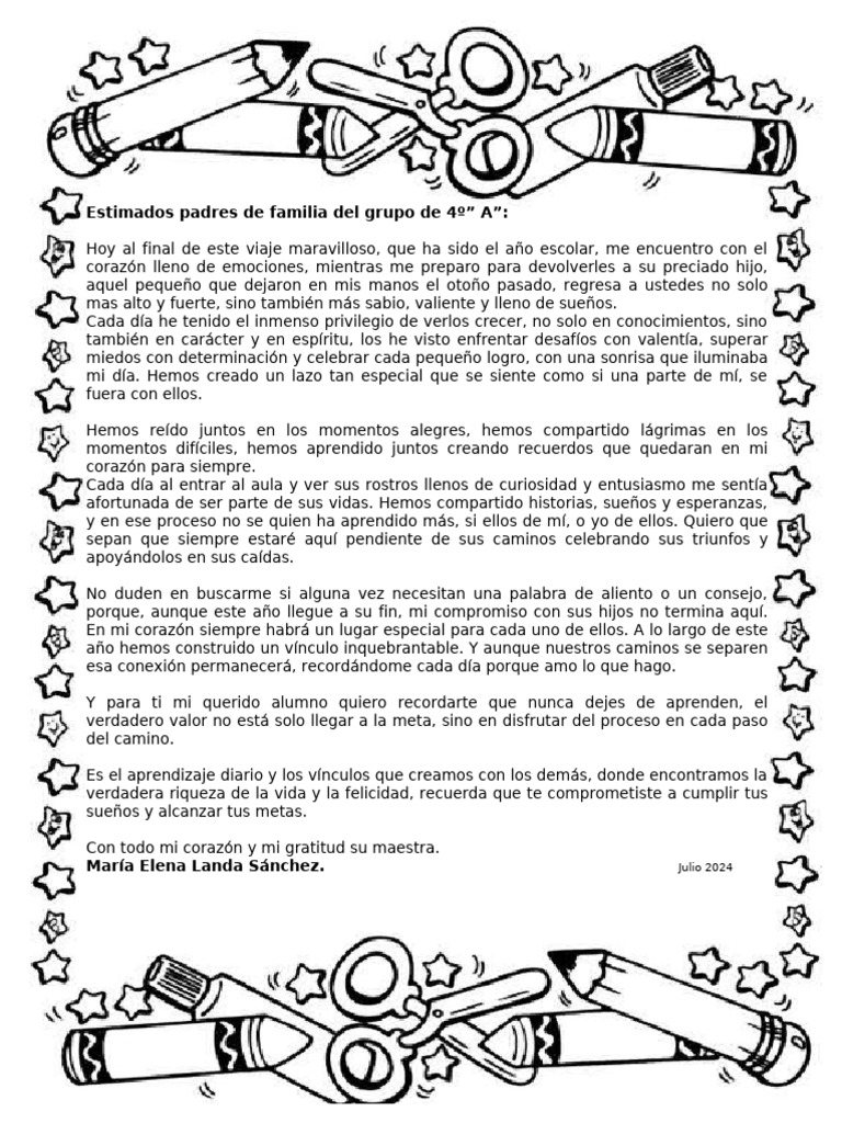 Carta A Los Padres de Familia | PDF