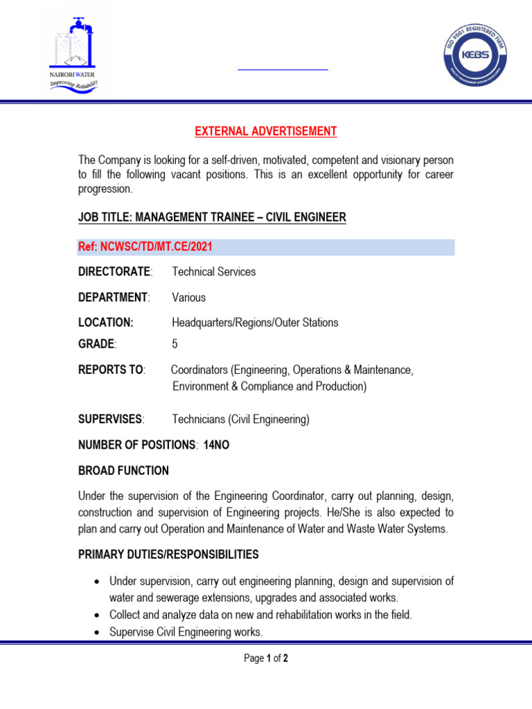 Management Trainee Civil Engineer | PDF | Business