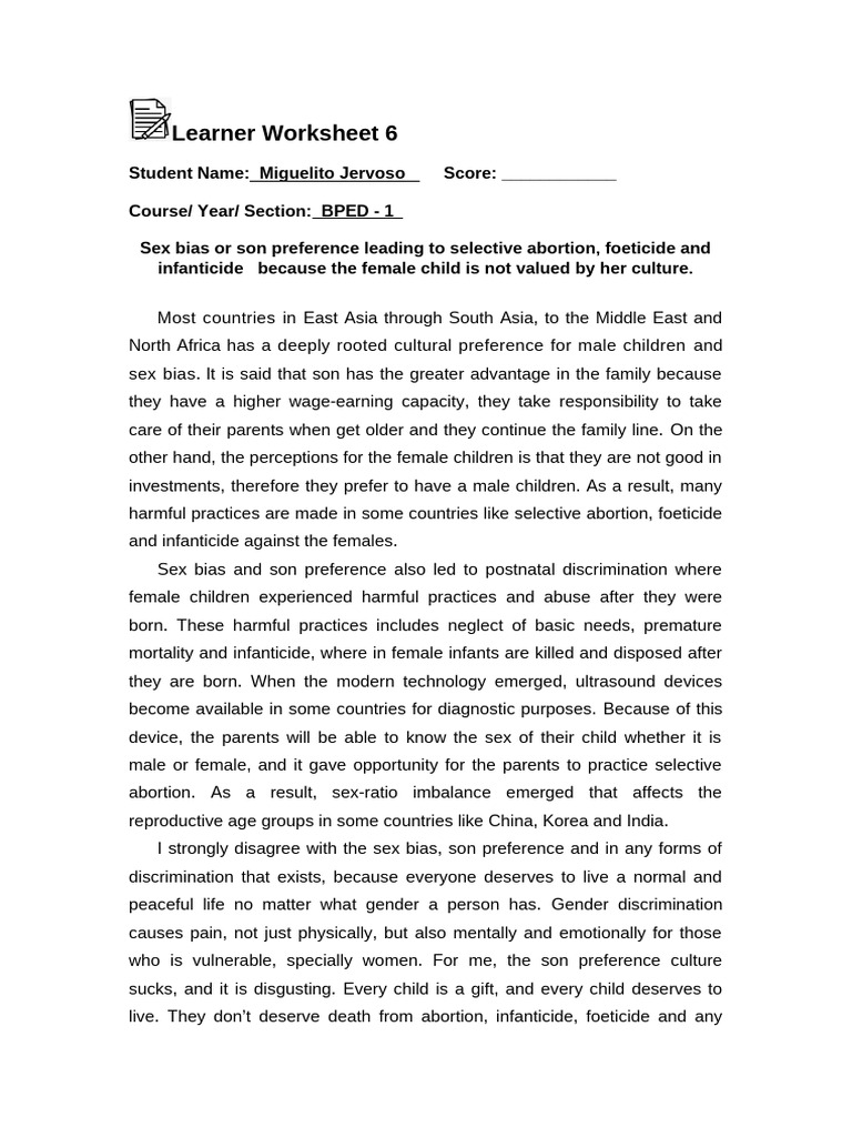 Ethics: LearnerWorksheet6 - Module2 | PDF