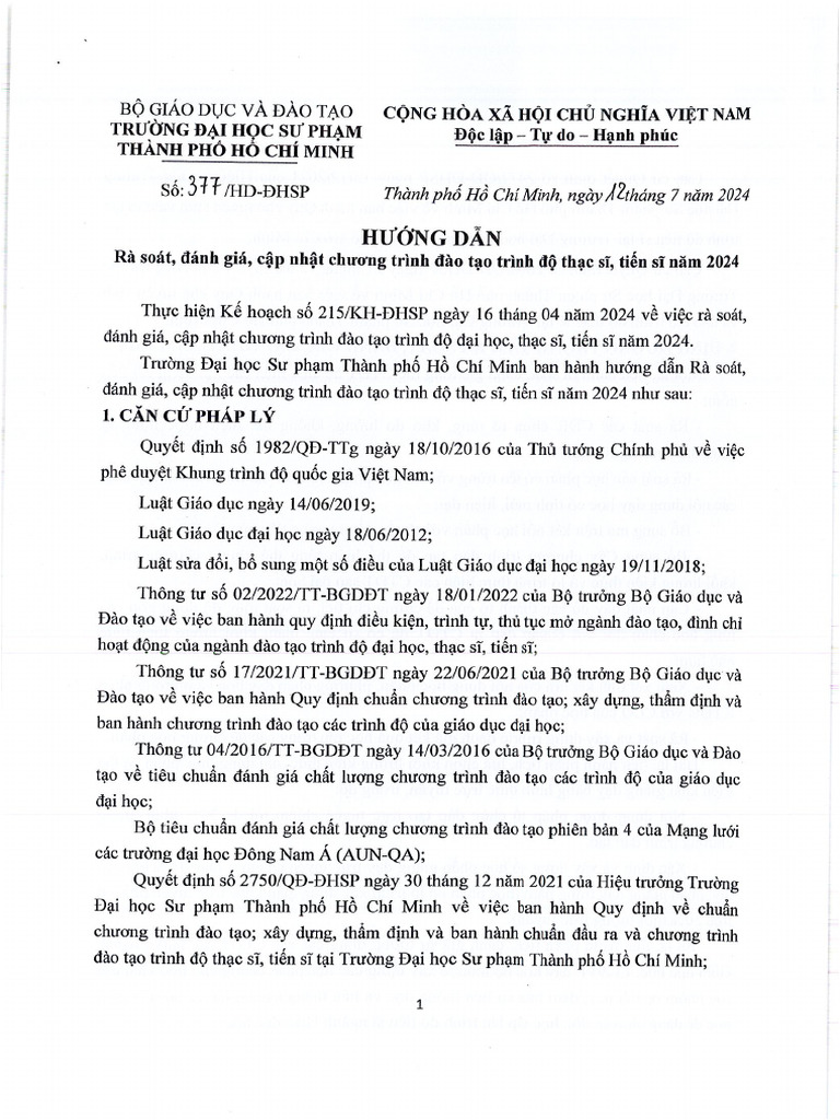 20240712_337_Hướng dẫn rà soát CTĐT SĐH | PDF