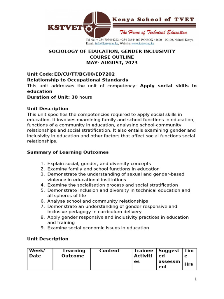 COURSE OUTLINE CBET SOCIOLOGY MAY 2023 | PDF | Gender | Gender Studies