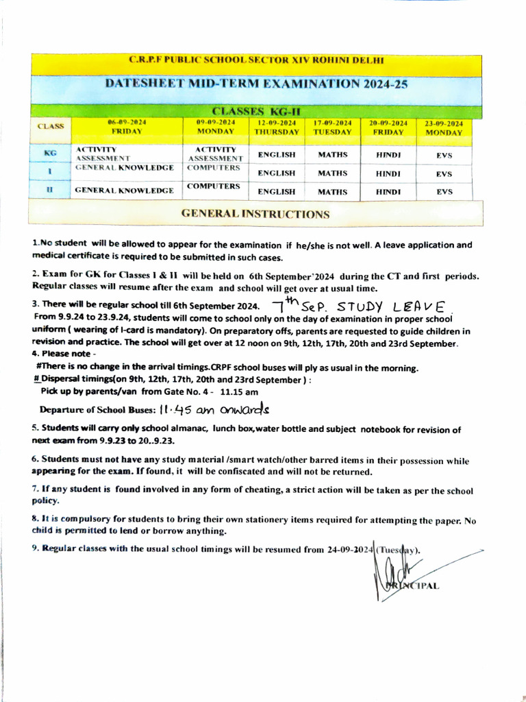 CRPF School Mid-Term Exam Datesheet 2024 | PDF | Educational Stages ...