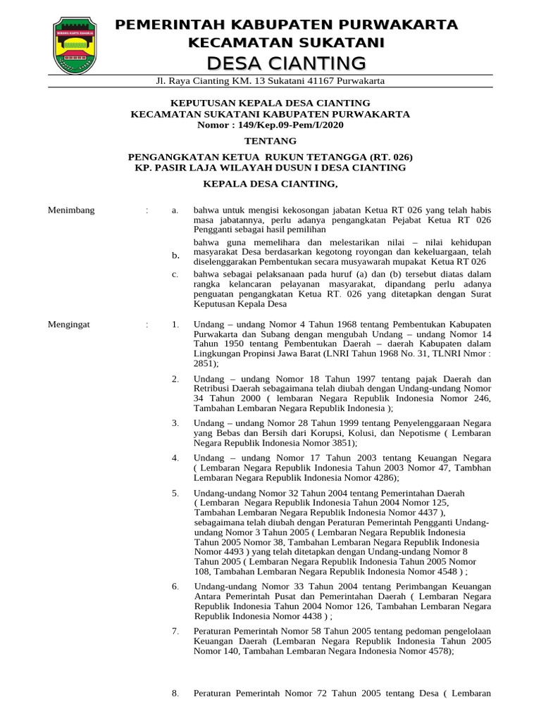 SK Pengangkatan RT 026 | PDF