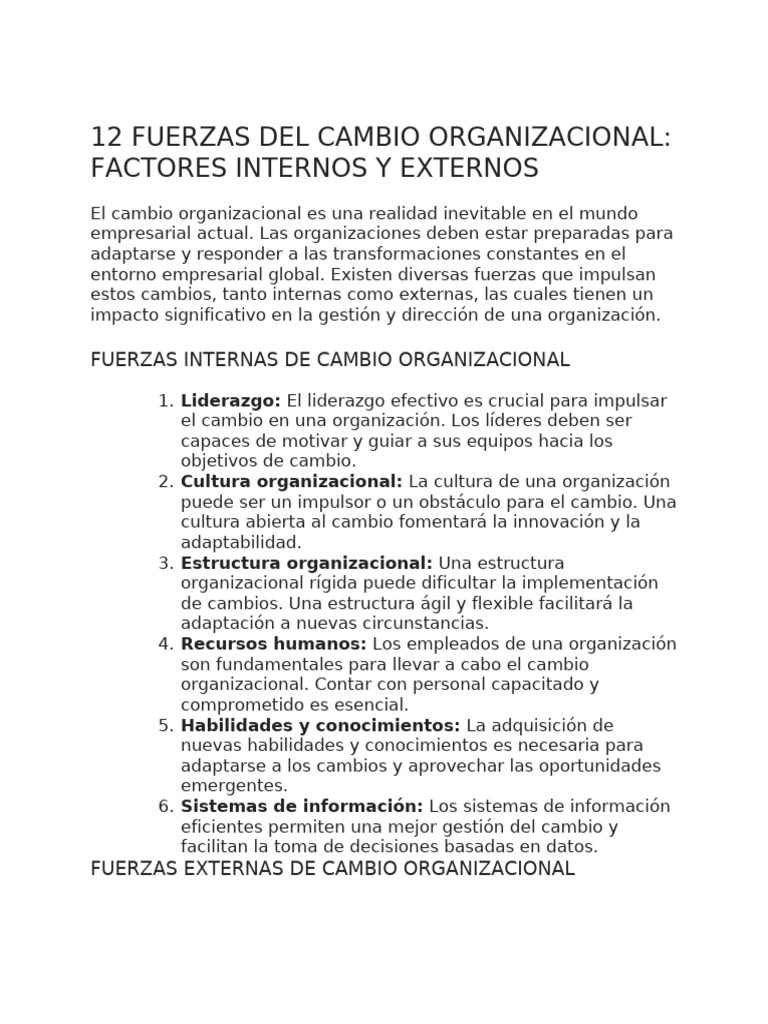 12 Fuerzas Del Cambio Organizacional | PDF | Gestión del cambio | Liderazgo