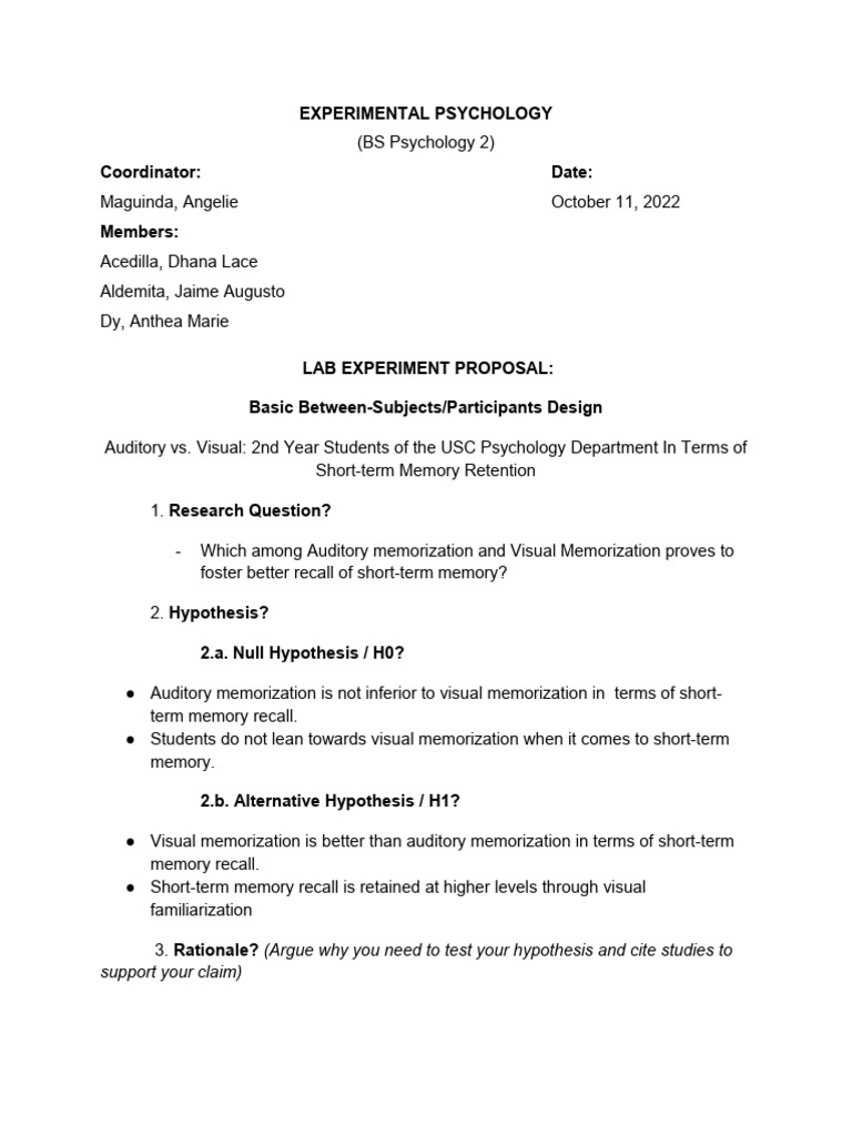 LAB-EXPERIMENT-PROPOSAl | PDF | Memory | Recall (Memory)