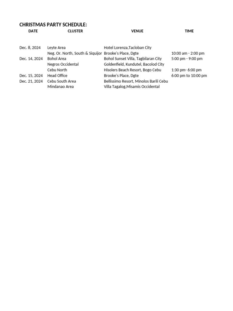 2024 Christmas Party Schedule | PDF