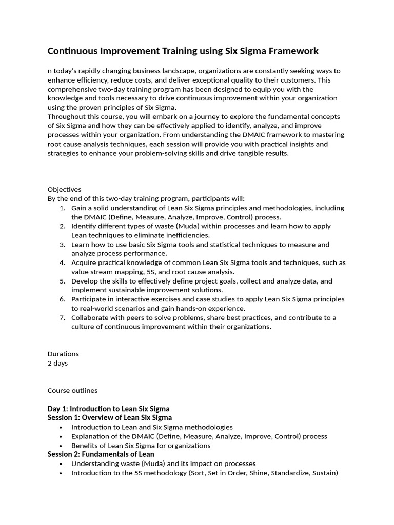 Continuous Improvement Using 6 Aigma Framework | PDF | Six Sigma | Business