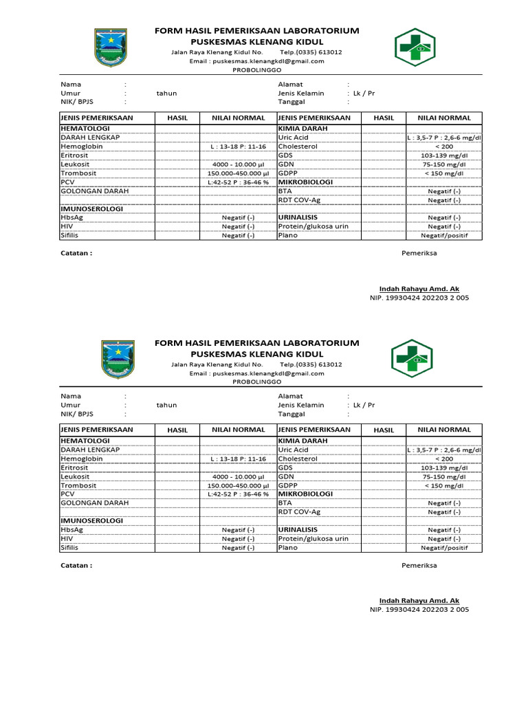 FORM LABORATORIUM FIX (Uk. F4 - 1 Lembar Jadi 2) | PDF