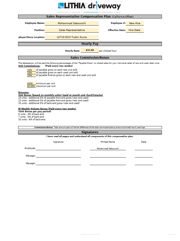 Sales Rep Compensation Plan Overview | PDF | Employee Relations