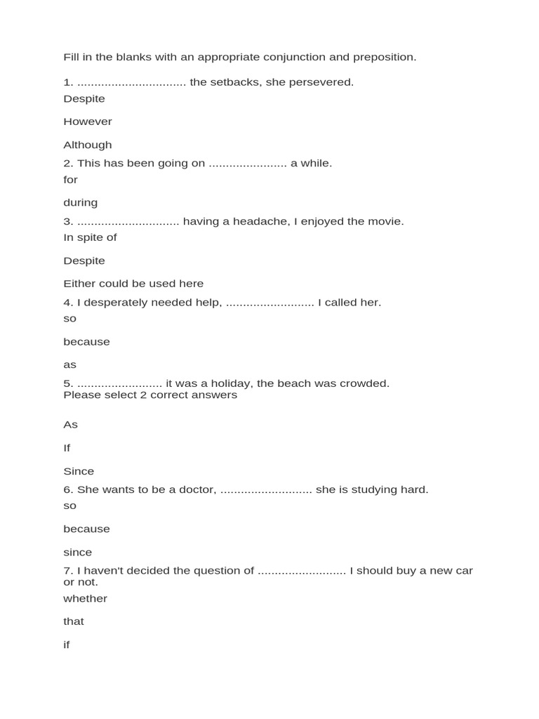 Conjunctions and Prepositions Practice | PDF
