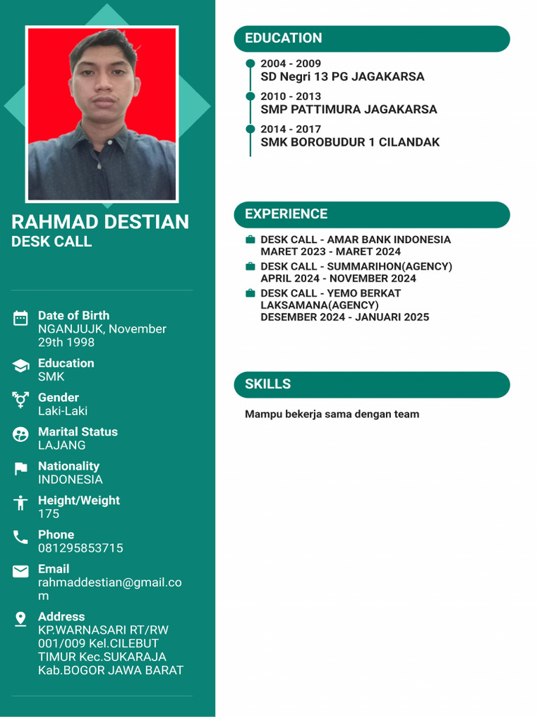 CV Destian Terbaru | PDF