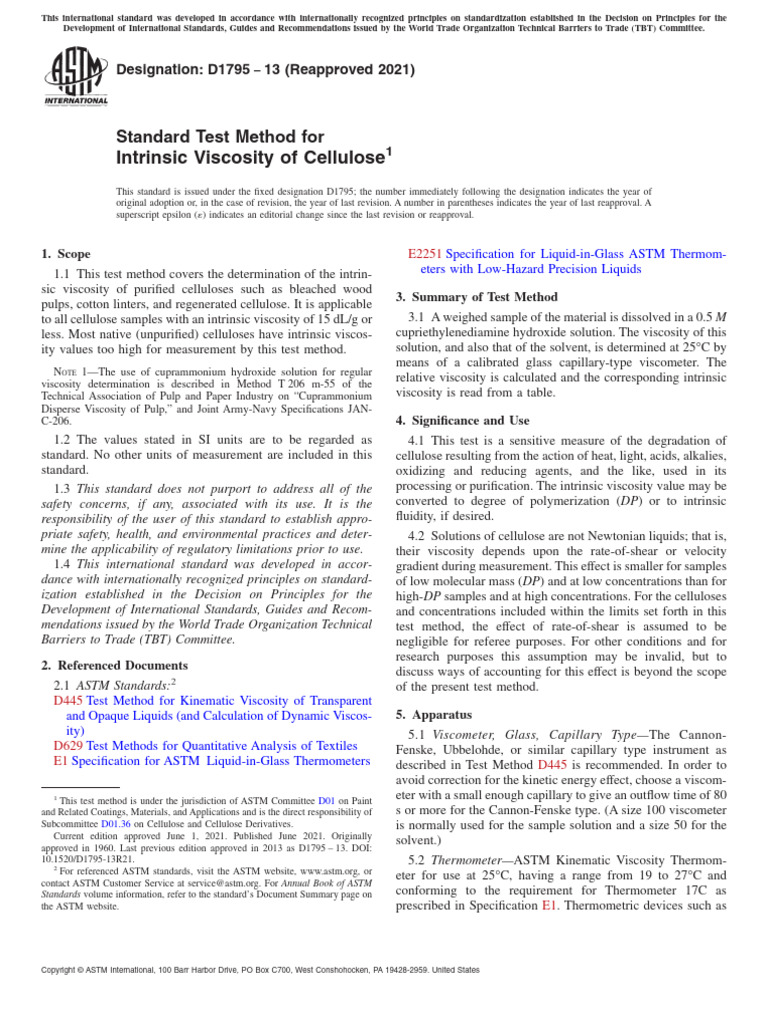 D1795 132021 6 03 Standard Test Method For Intrinsic Viscosity of | PDF ...