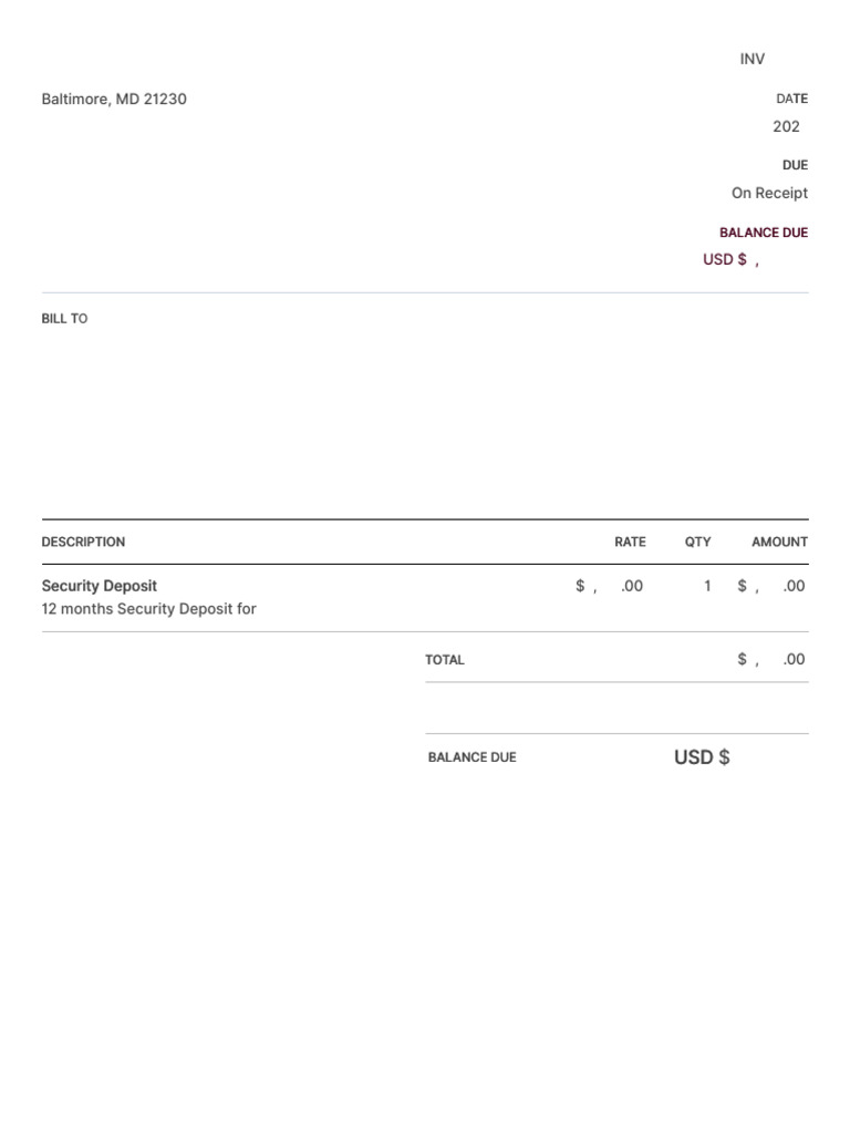 Security Deposit Invoice | PDF