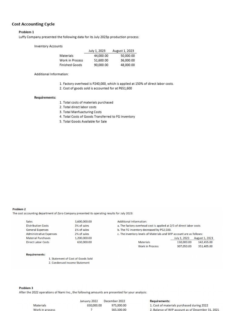 Cost Accounting Cycle | PDF