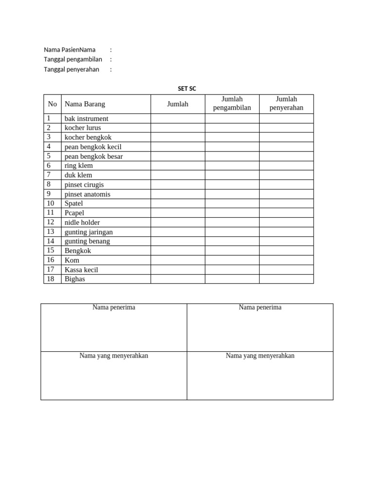 Form Serah Terima Alat CSSD - Copy | PDF