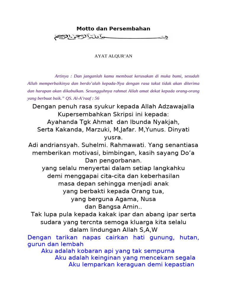 Motto Dan Persembahan | PDF