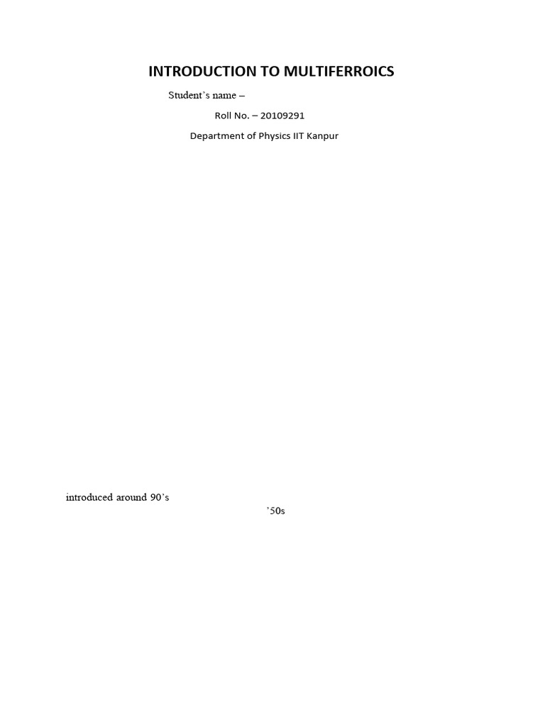 Introduction To Multiferroics Paper | PDF | Ferroelectricity ...