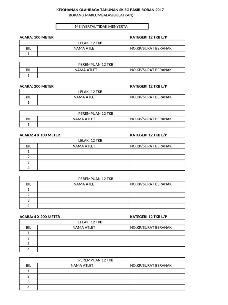 BORANG JEMPUTAN OLAHRAGA | PDF