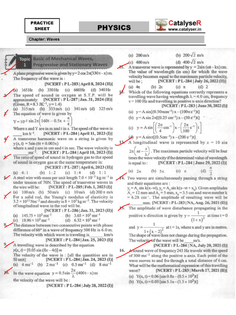 Waves Practice Sheet | PDF