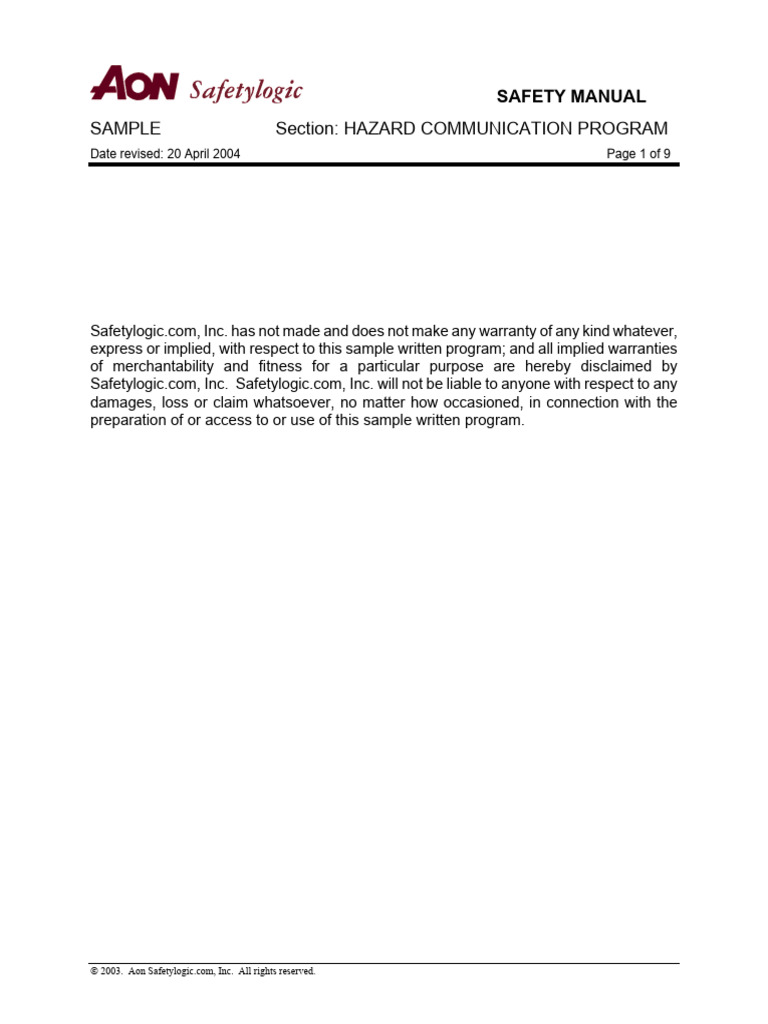 Sample Written Program safety | PDF | Occupational Safety And Health | Safety