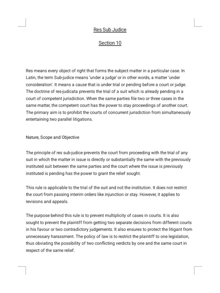 Legal Guide: Res Sub Judice Explained | PDF | Lawsuit | Res Judicata