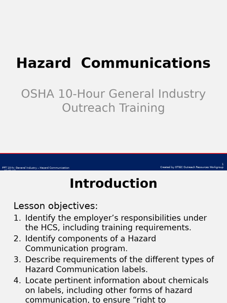 OSHA Hazard Communication Training Guide | PDF | Occupational Safety ...